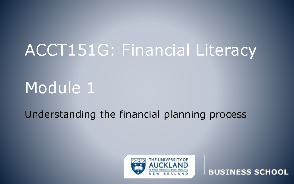 Module 1 - Financial Planning - ACCT151G: Financial Literacy Module 1 ...