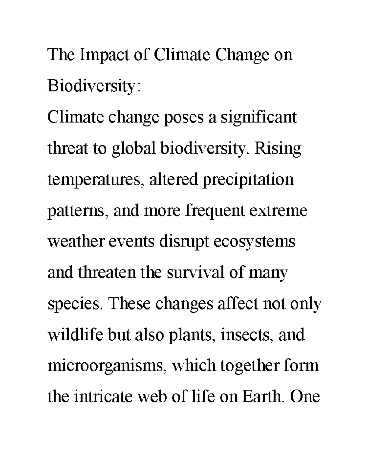 Assignment 06 - The Impact of Climate Change on Biodiversity: Climate ...