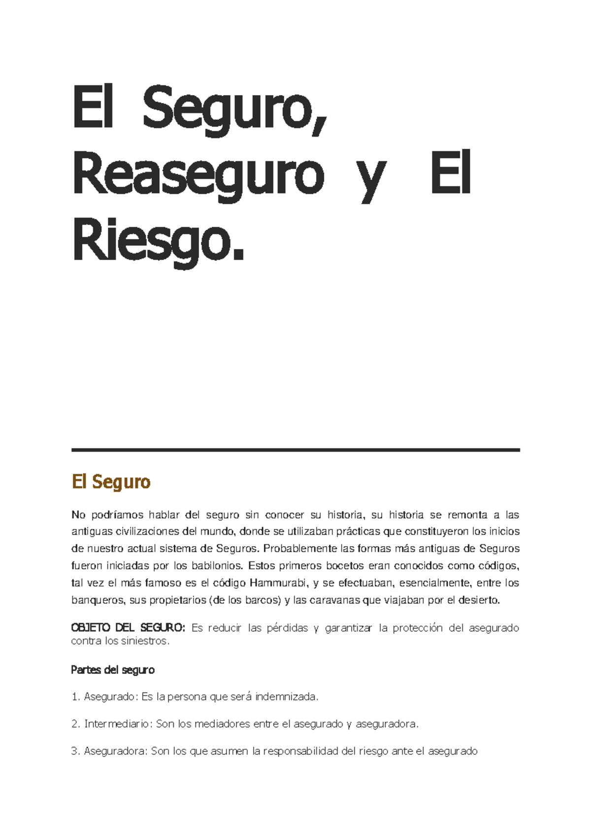 El seguro el reaseguro y el riesgo Studocu - El Seguro, Reaseguro y El Riesgo. El Seguro No ...