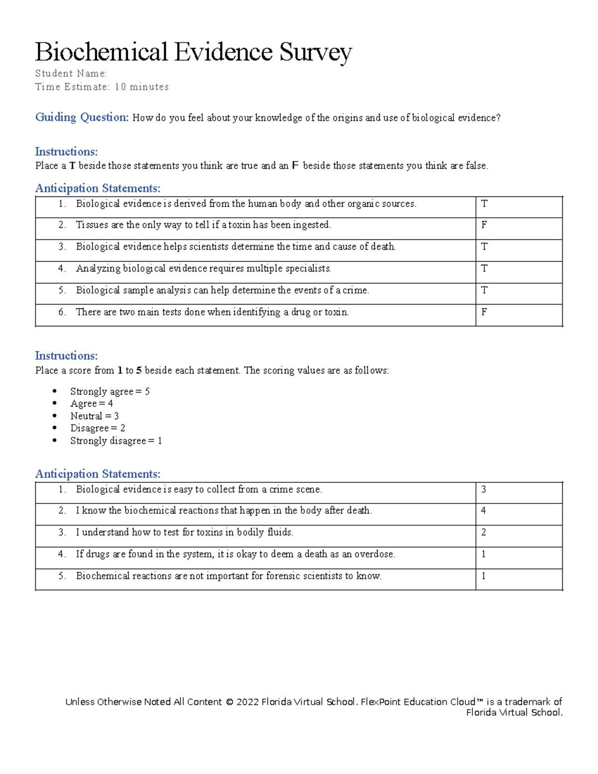 Biochemical evidence survey - Biochemical Evidence Survey Student Name ...