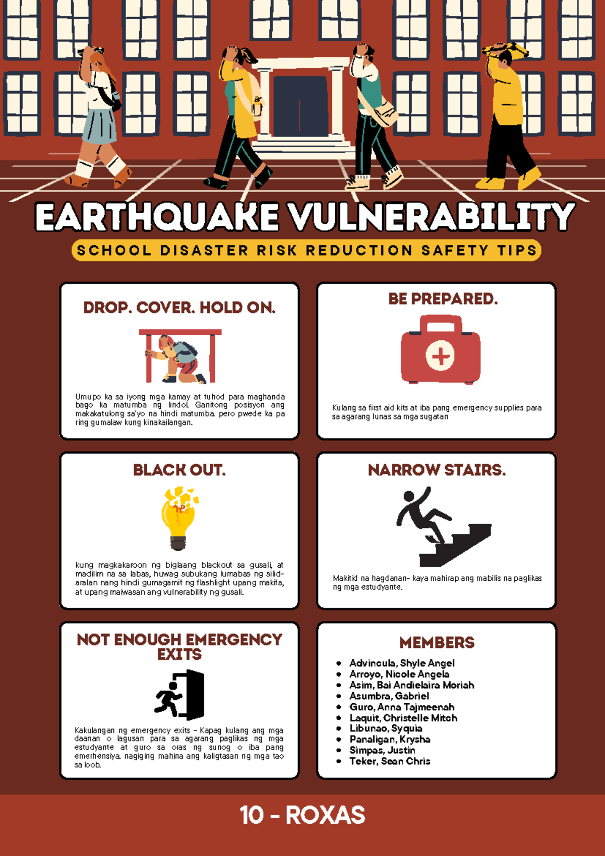 Earthquake Safety Tips Educational Poster in Red White Illustrative ...