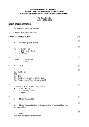 EBMV301 - Mandela - Financial Management - Studocu