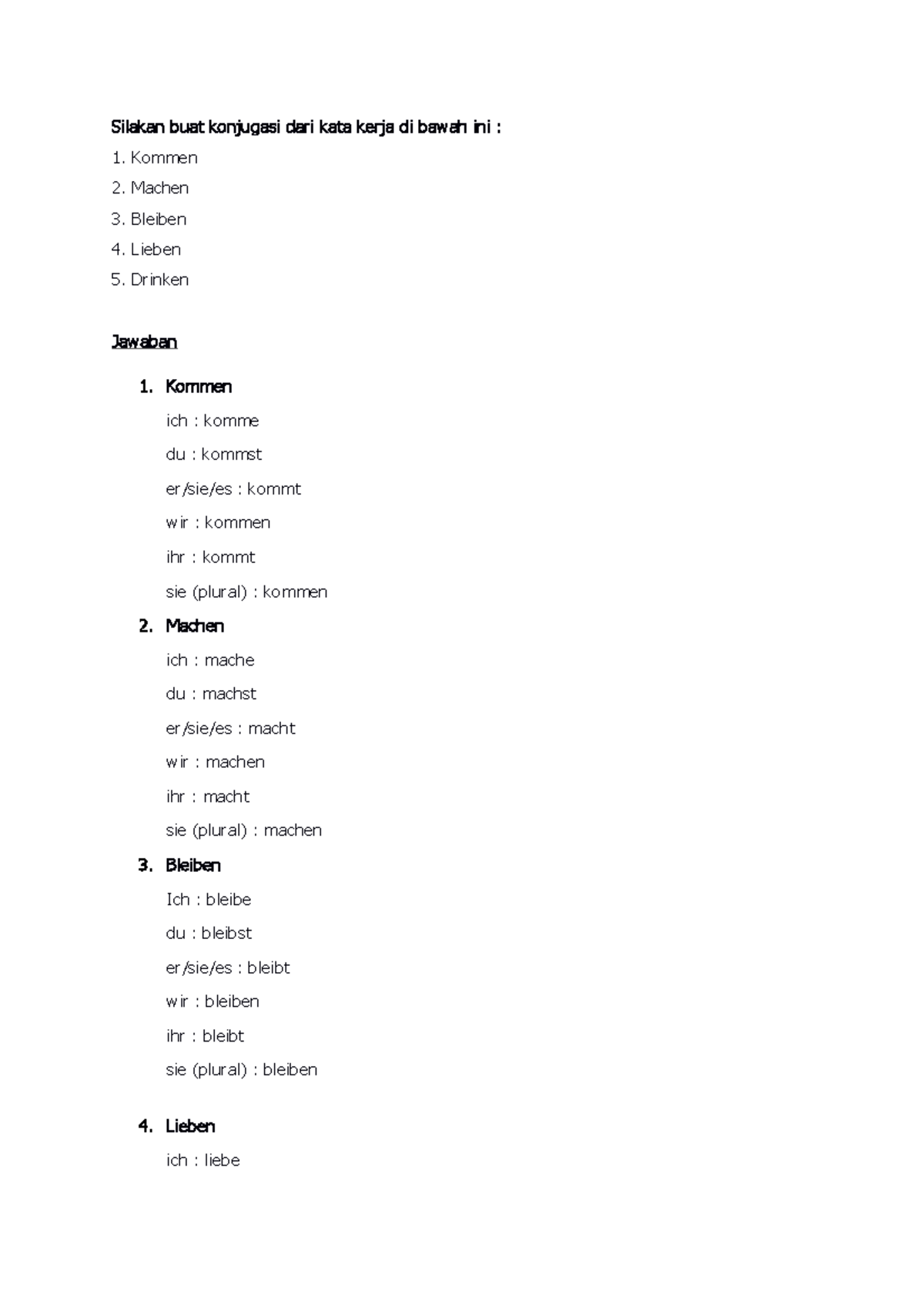 Bahasa Jerman 06 - Latihan soal - Silakan buat konjugasi dari kata ...