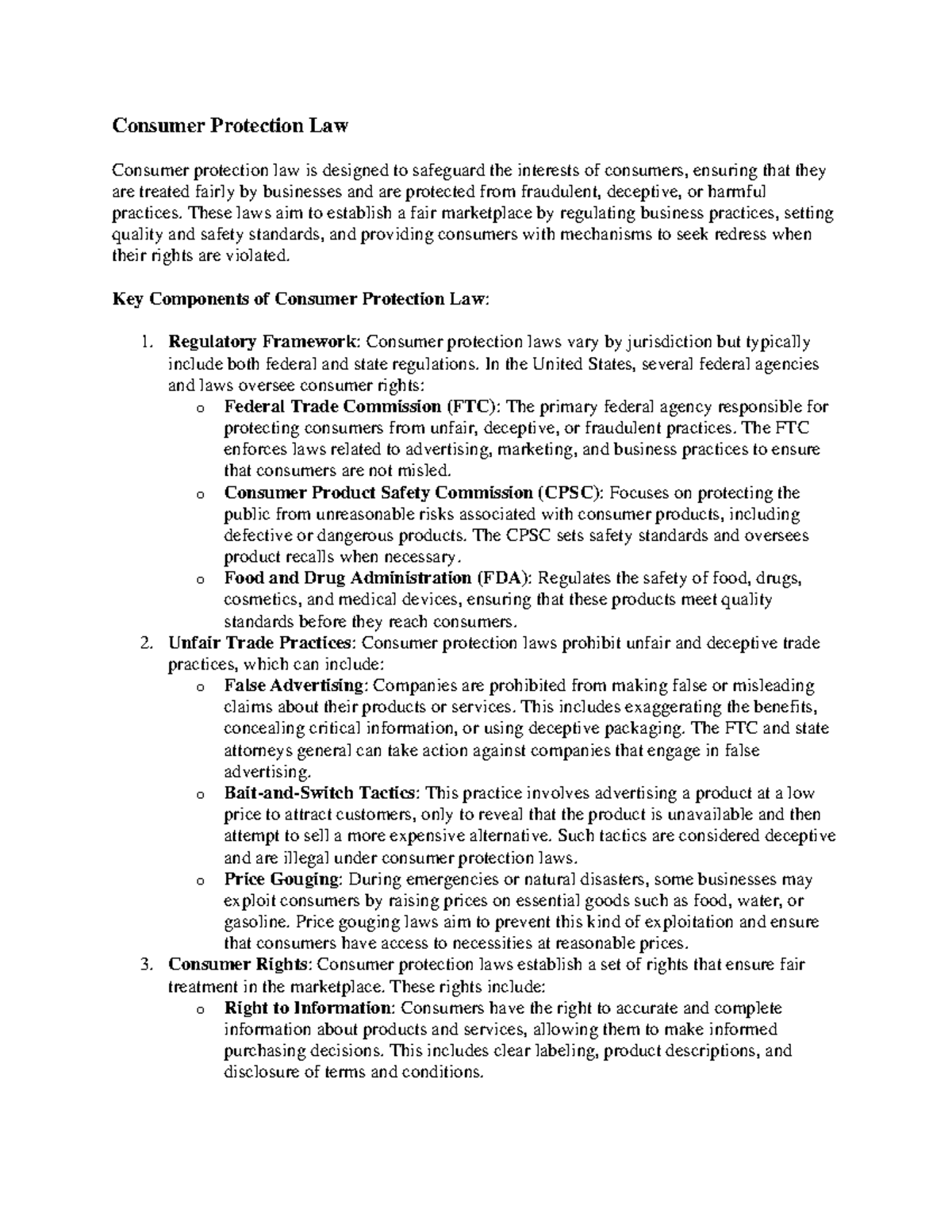 Consumer protection law is designed to safeguard the interests of ...