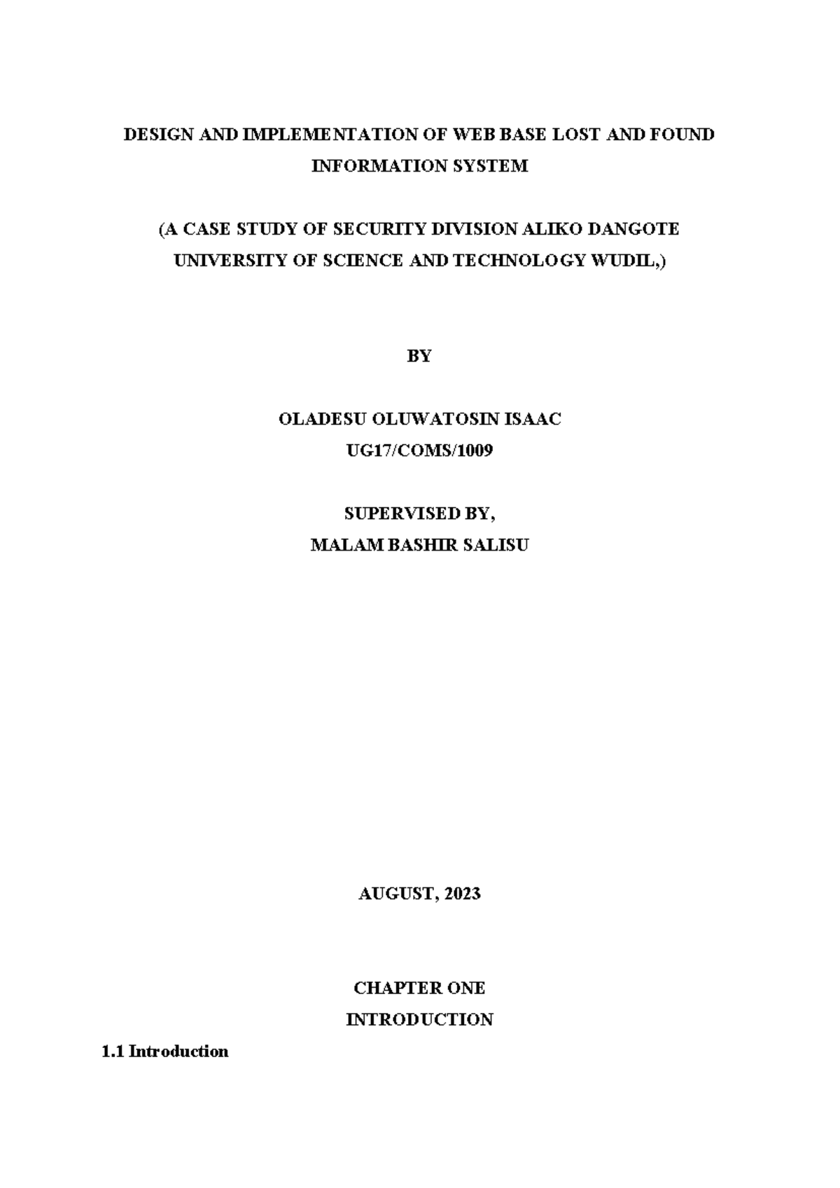 Design AND Implementation OF WEB BASE LOST AND Found Information System - DESIGN AND ...