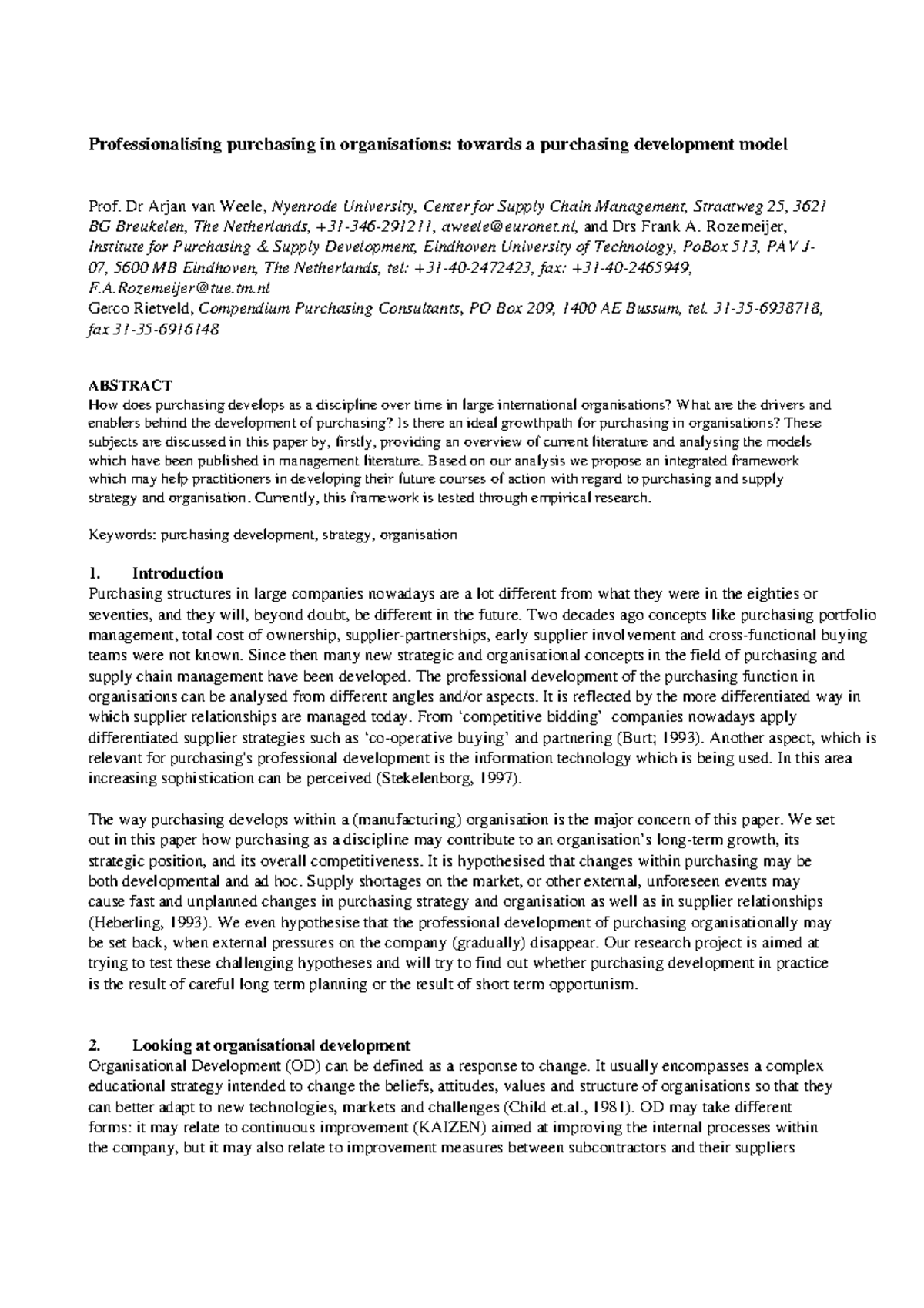 Purchasing-Development-Model.pdf Van Weele - Professionalising ...