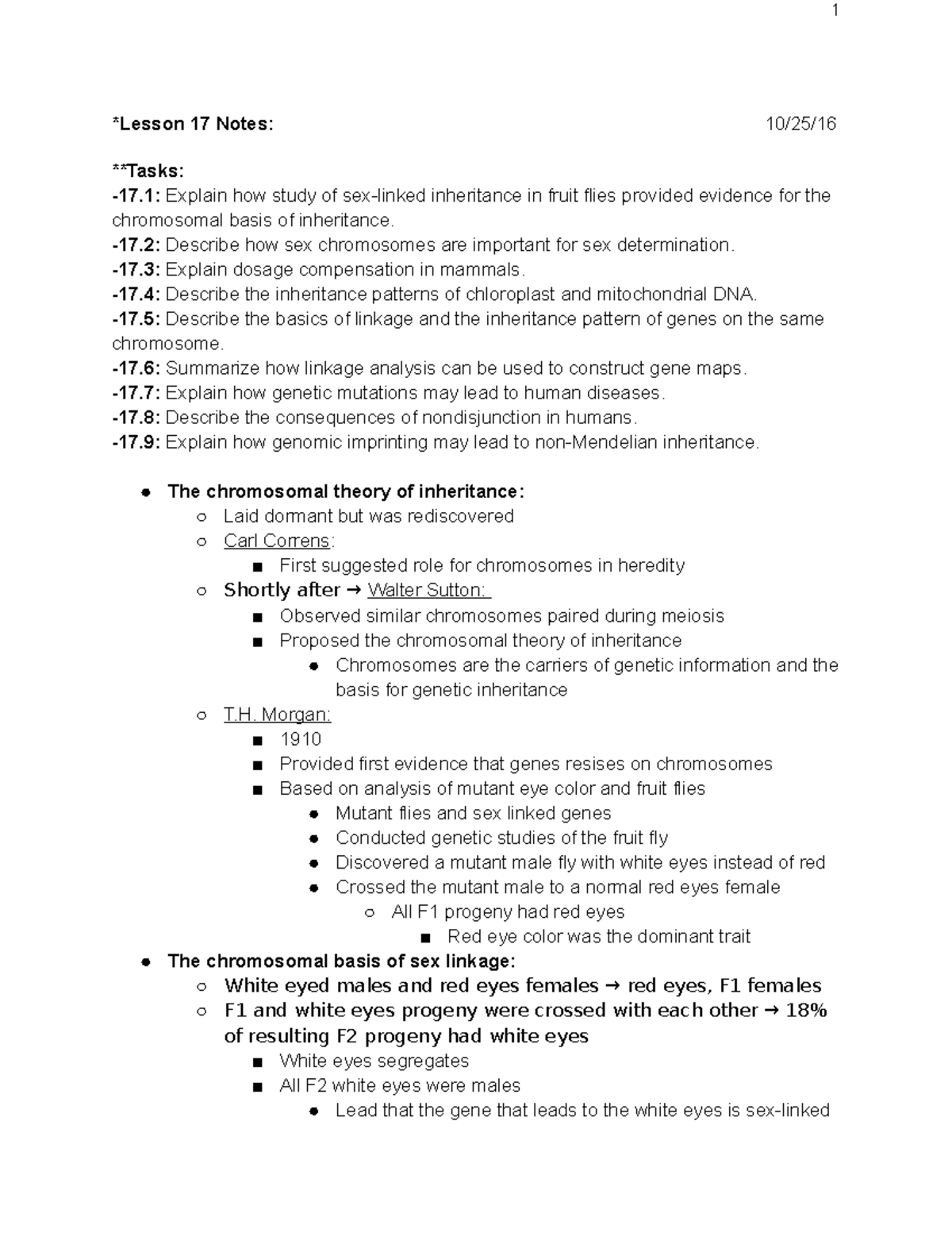 Lesson 17 - Lecture notes 1 - 1 *Lesson 17 Notes: 10/25/16 **Tasks: -17 ...