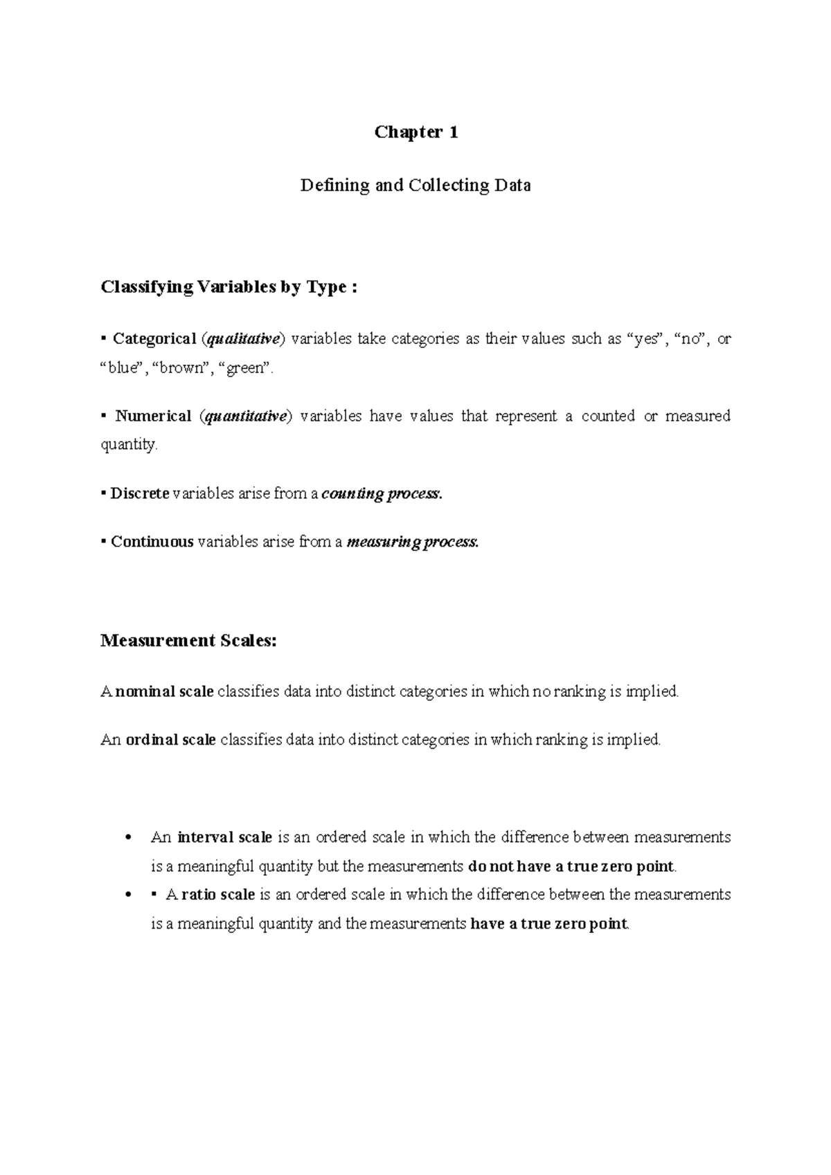 Chapter 1 Defining And Collecting Data Chapter 1 Defining And Collecting Data Classifying