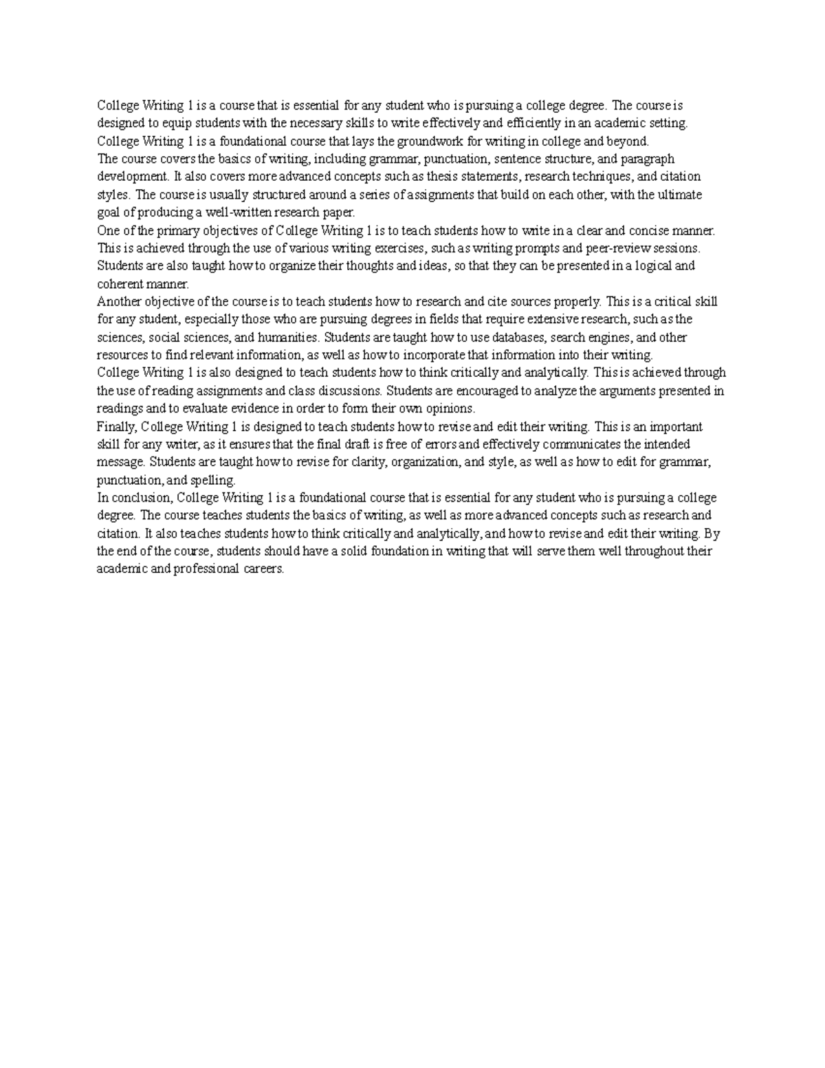 College writing 1 - essay - College Writing 1 is a course that is ...