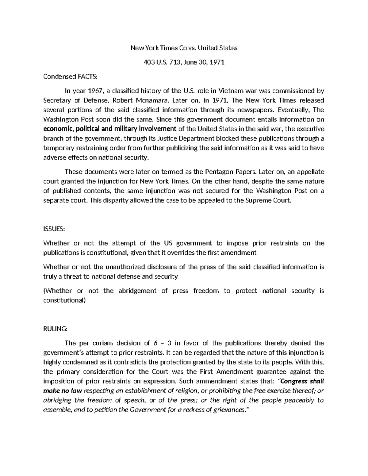 3. New York Times Co v. United States - New York Times Co vs. United ...
