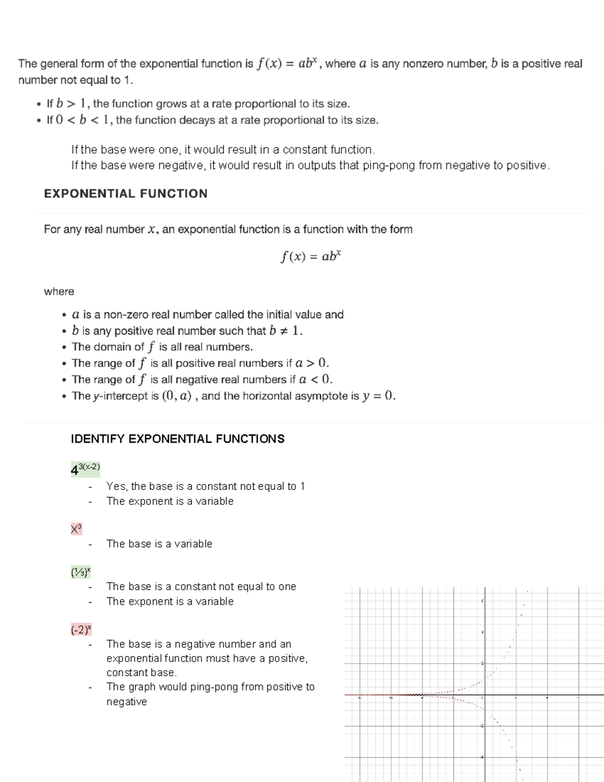 Chapter 6 Exponential Functions + Logarithms - If the base were one, it would result in a ...