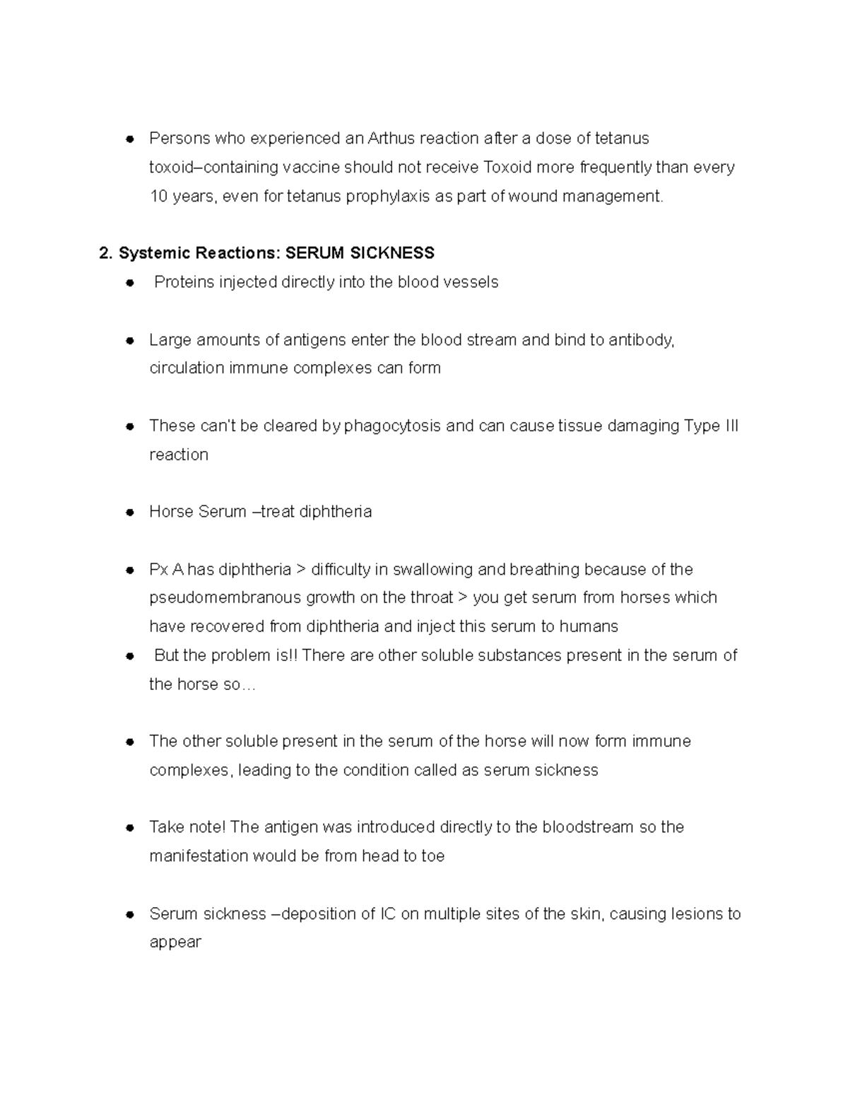 Type III. Immune Complex Hypersensitivity Notes PART 3 - Persons who ...