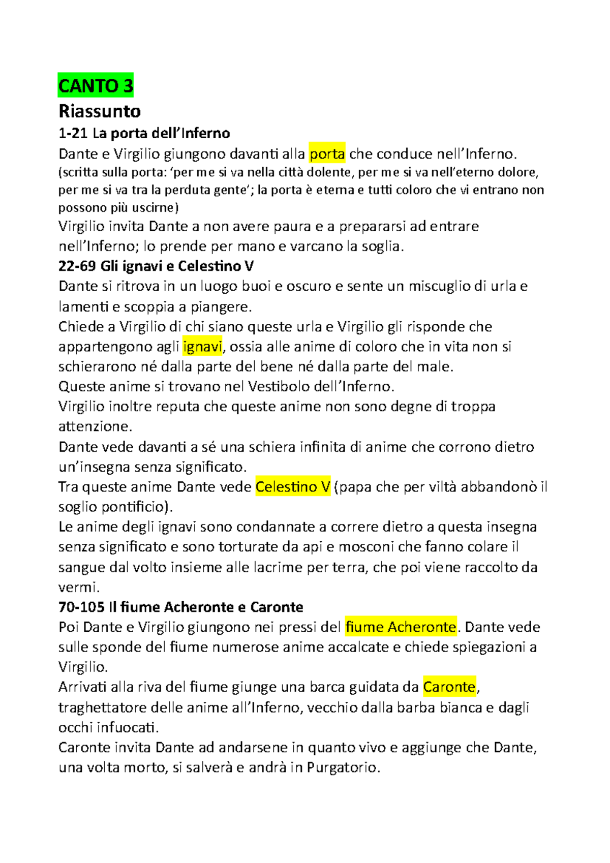 Canto 3-4-5-6 - Literature Dante - CANTO 3 Riassunto 1-21 La porta dell ...