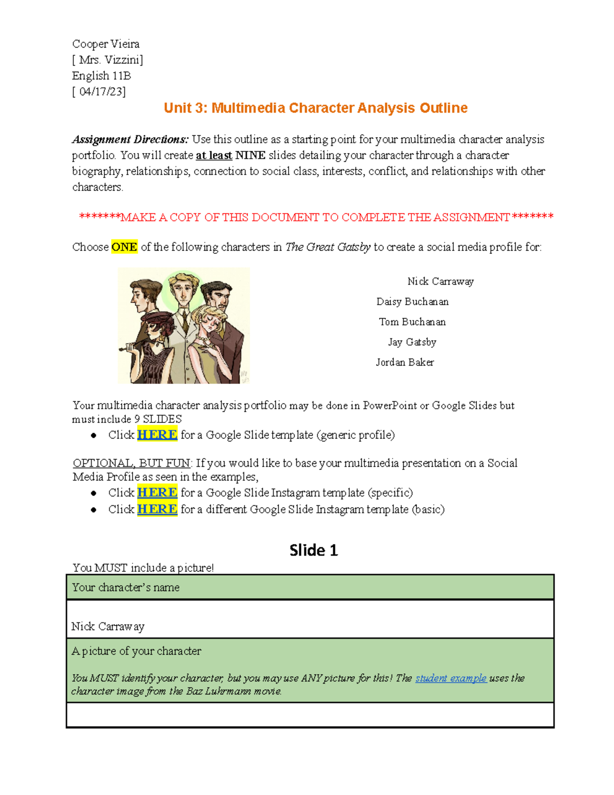 Copy of Team English Multimedia Character Analysis Outline - Cooper ...
