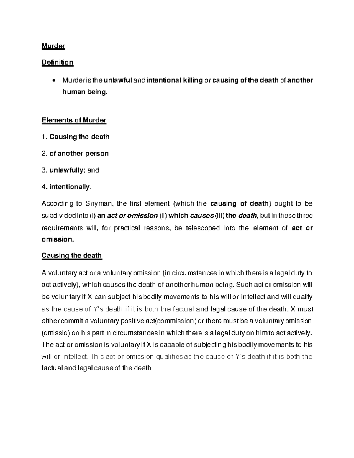 Murder Elements Final Draft - Murder Definition Murder is the unlawful ...