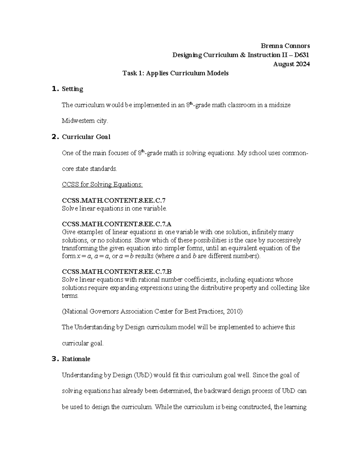 Course 7 Task 1 - passed - Brenna Connors Designing Curriculum ...