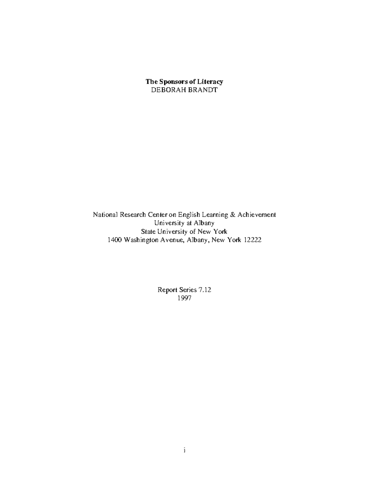 Sponsors of Literacy - Reading assigned on BB - i The Sponsors of ...