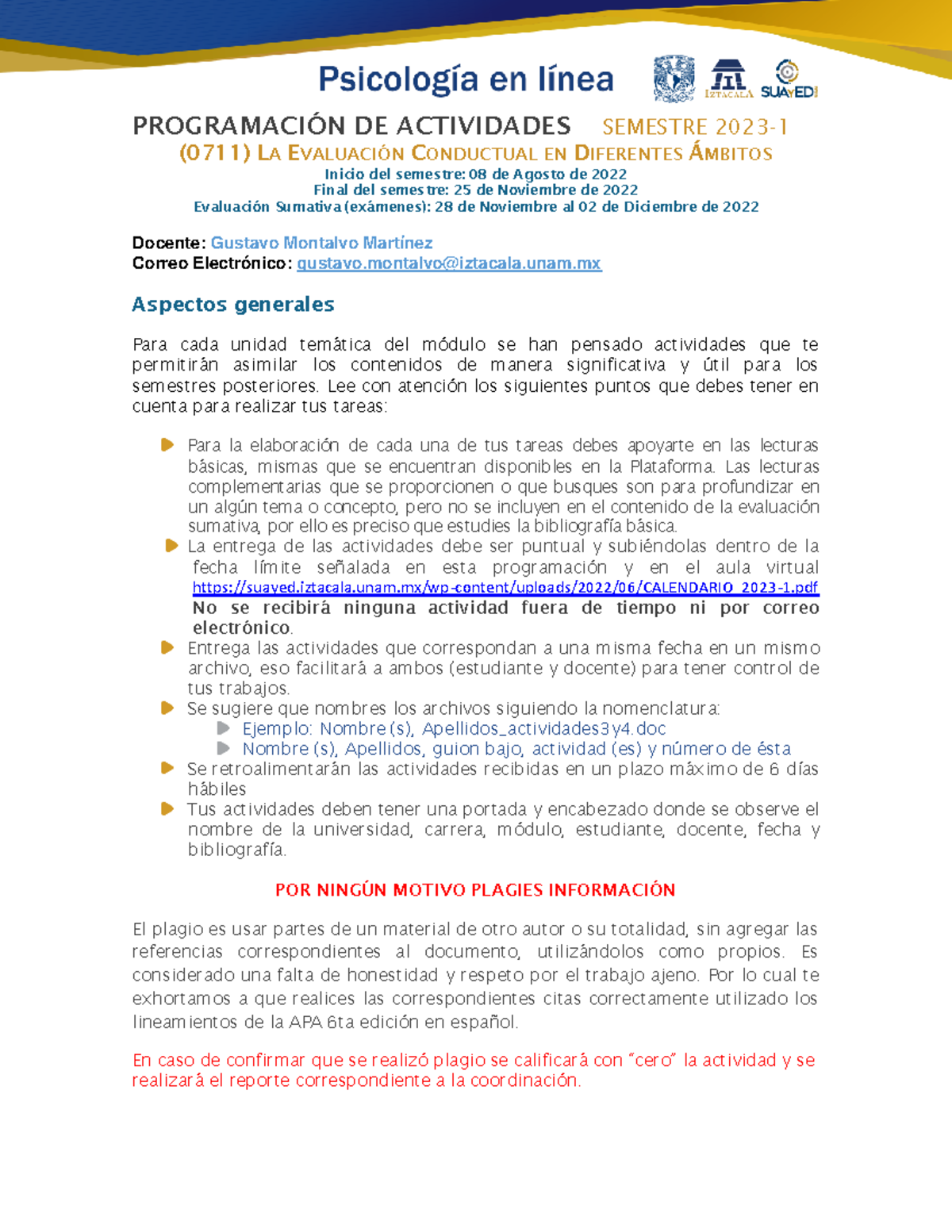 Programación Módulo 0711 Sem. 2023-1 - PROGRAMACI”N DE ACTIVIDADES SEMESTRE 2023- (0711) LA ...