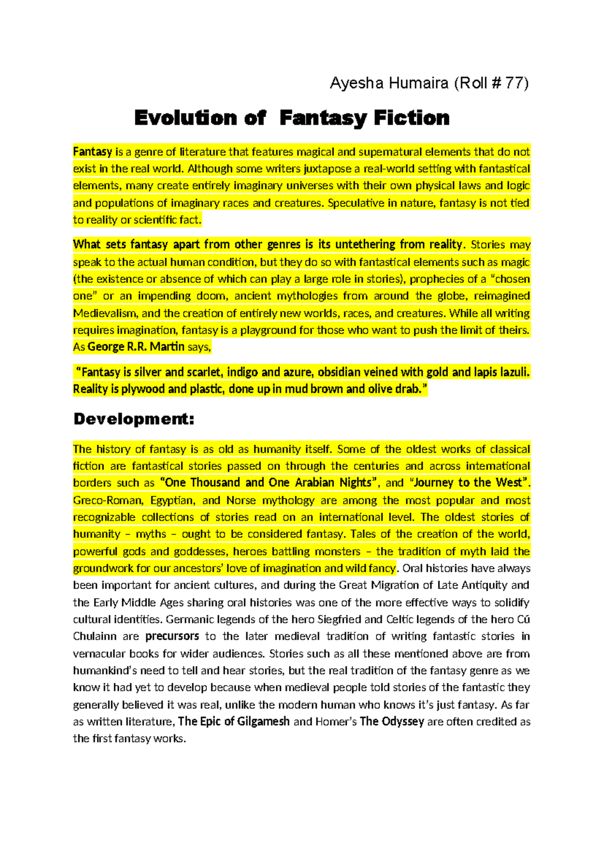 Evolution of Fantasy Fiction - Ayesha Humaira (Roll # 77) Evolution of Fantasy Fiction Fantasy ...
