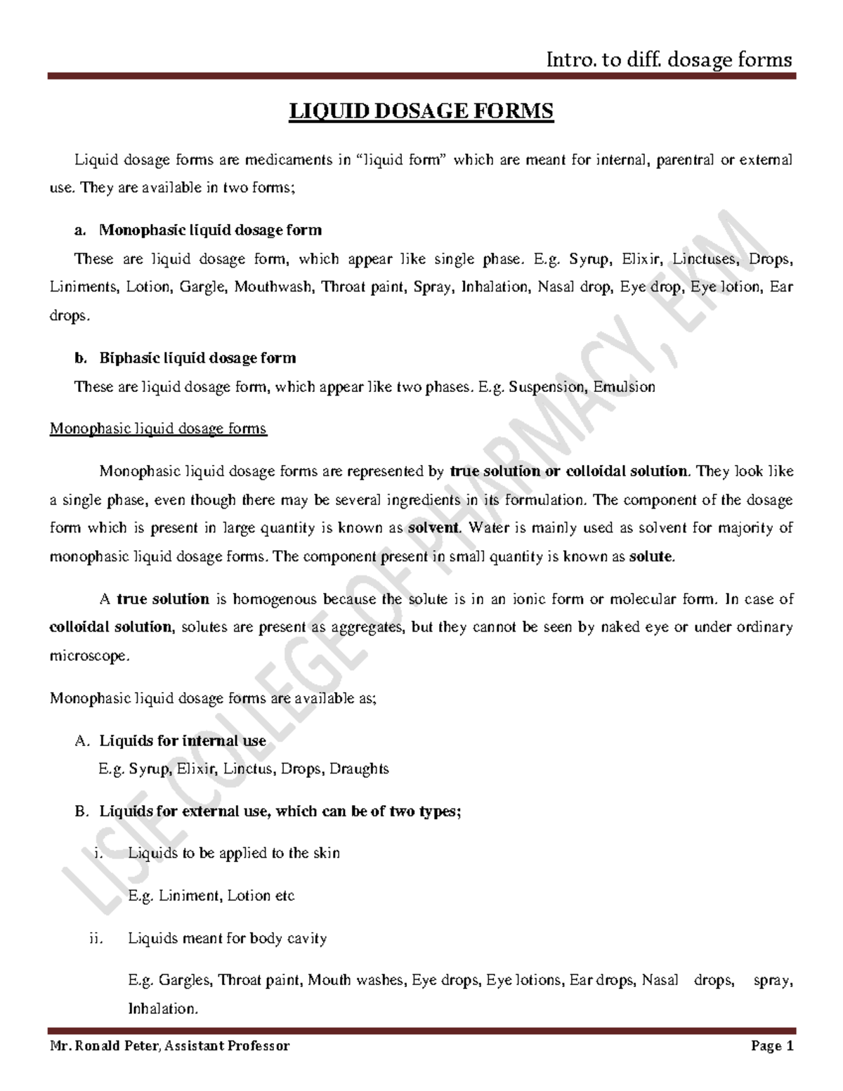 Pharmacuetis 9 - PHARAMACEUTICS 1 LECTURE NOTES FOR B PHARM AND D ...