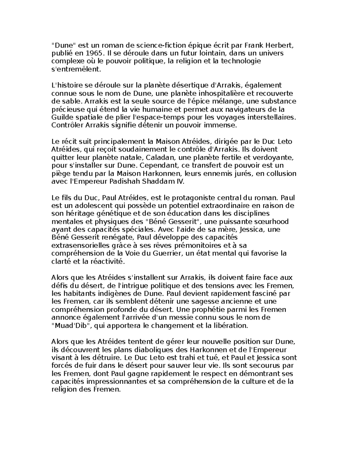 Dune - Bref résumé qui décrit bien l'histoire du livre. - Dune - "Dune ...