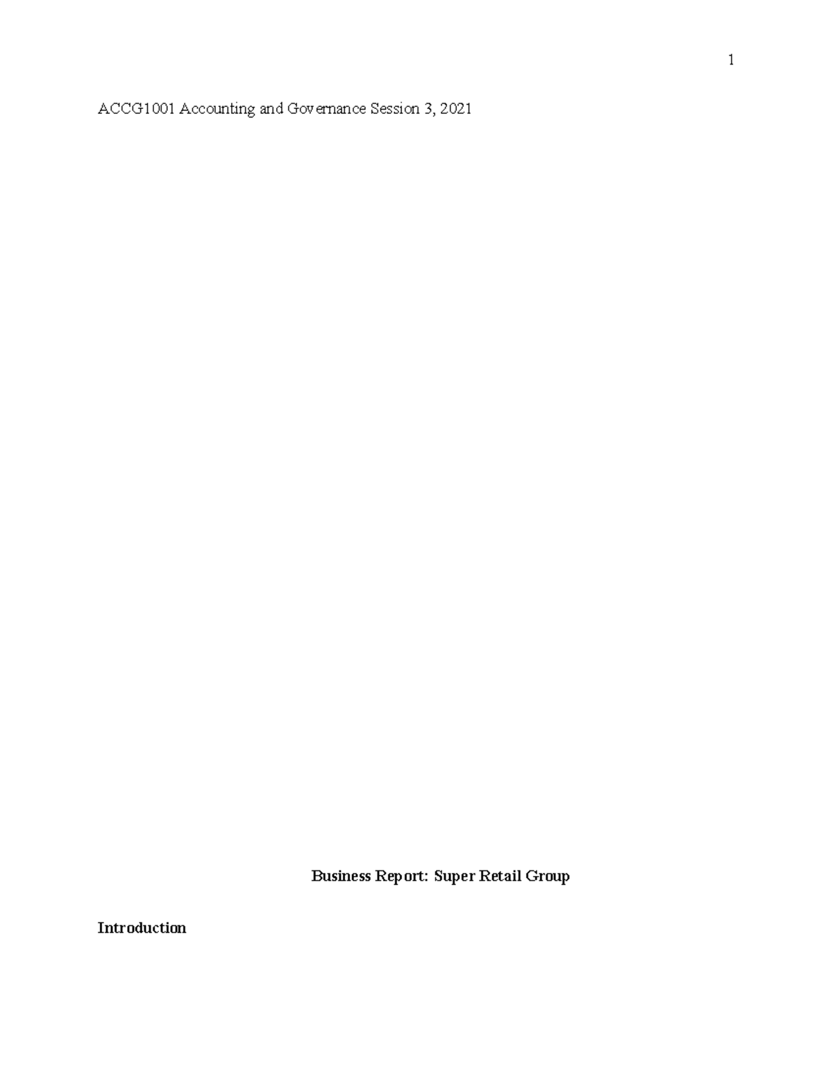 ACCG1001 Individual Business Report - ACCG1001 Accounting and ...