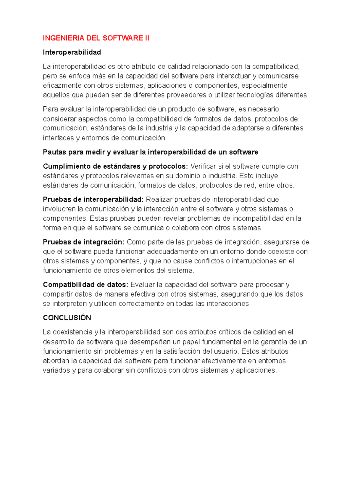 Ingenieria DEL Software II - INGENIERIA DEL SOFTWARE II Interoperabilidad La interoperabilidad ...