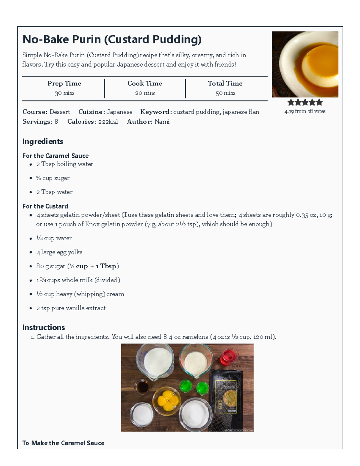 No-Bake Purin (Custard Pudding) - Just One Cookbook - No-Bake Purin ...