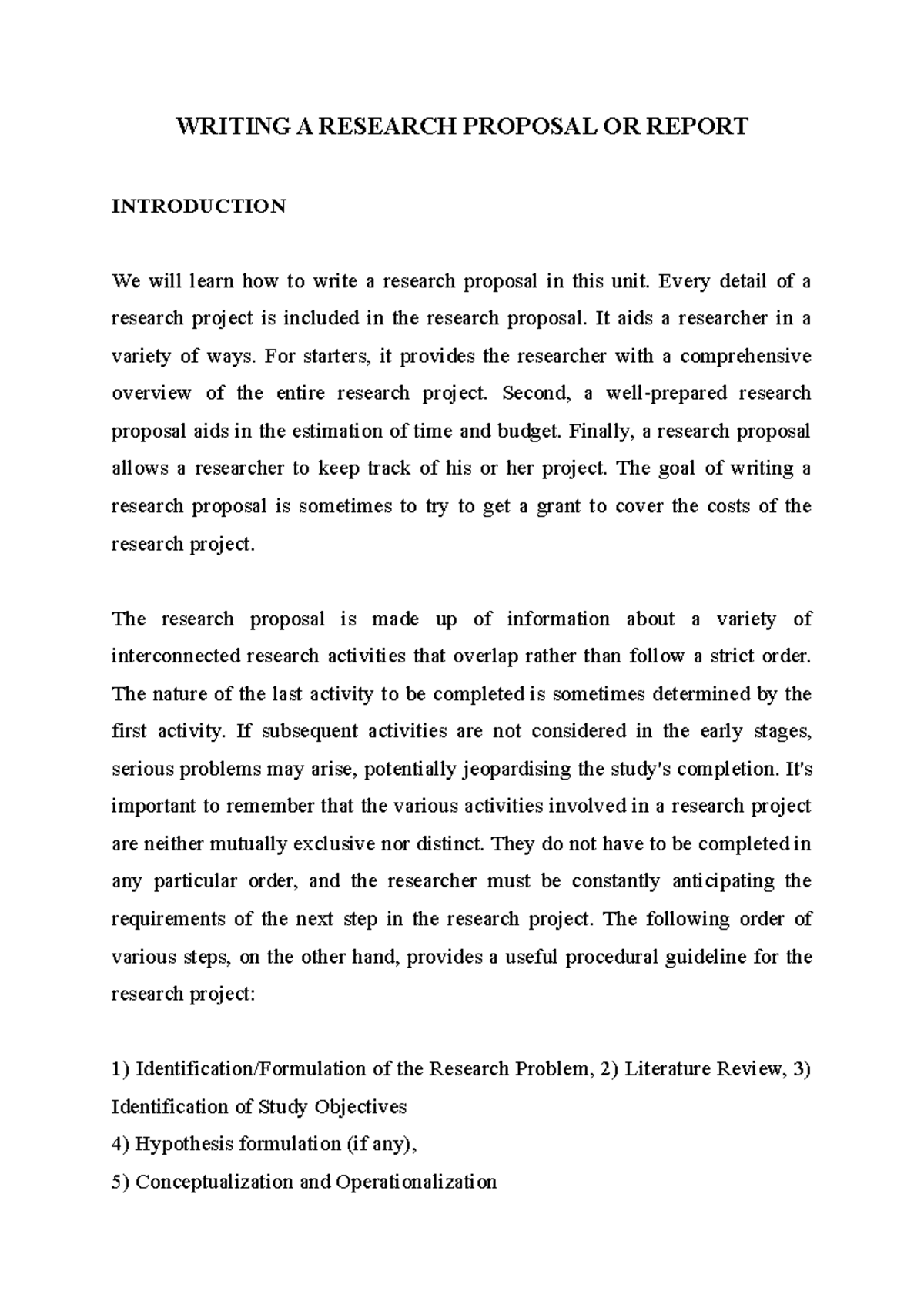 Writing A Research Proposal Or Report WRITING A RESEARCH PROPOSAL OR