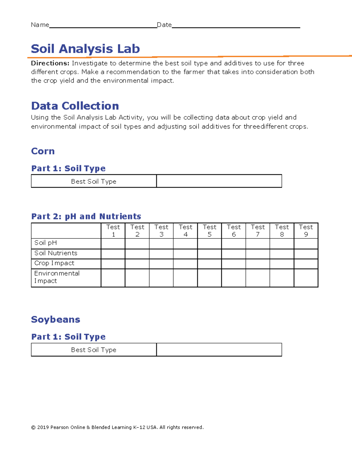 OBL ESCI RML Soil Analysis Worksheet - Name Date Soil Analysis Lab ...