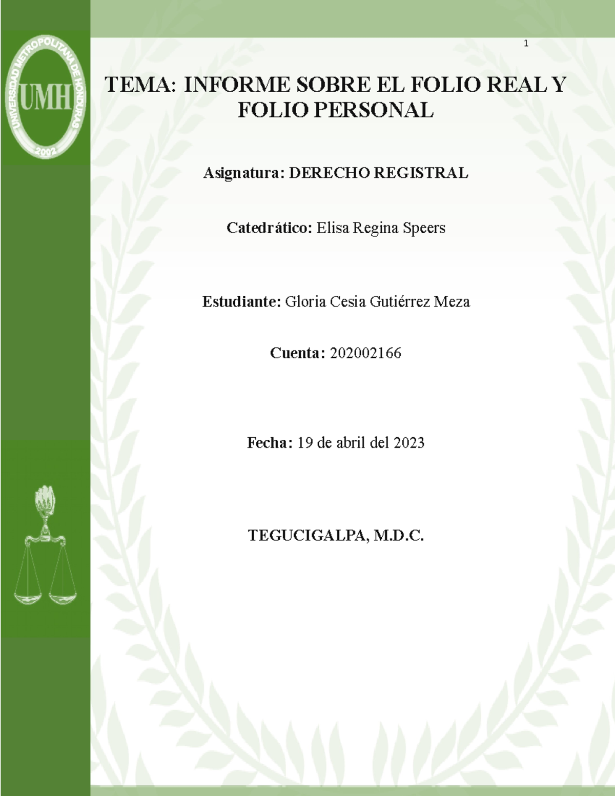 Folio REAL Y Personal - tarea - TEMA: INFORME SOBRE EL FOLIO REAL Y ...