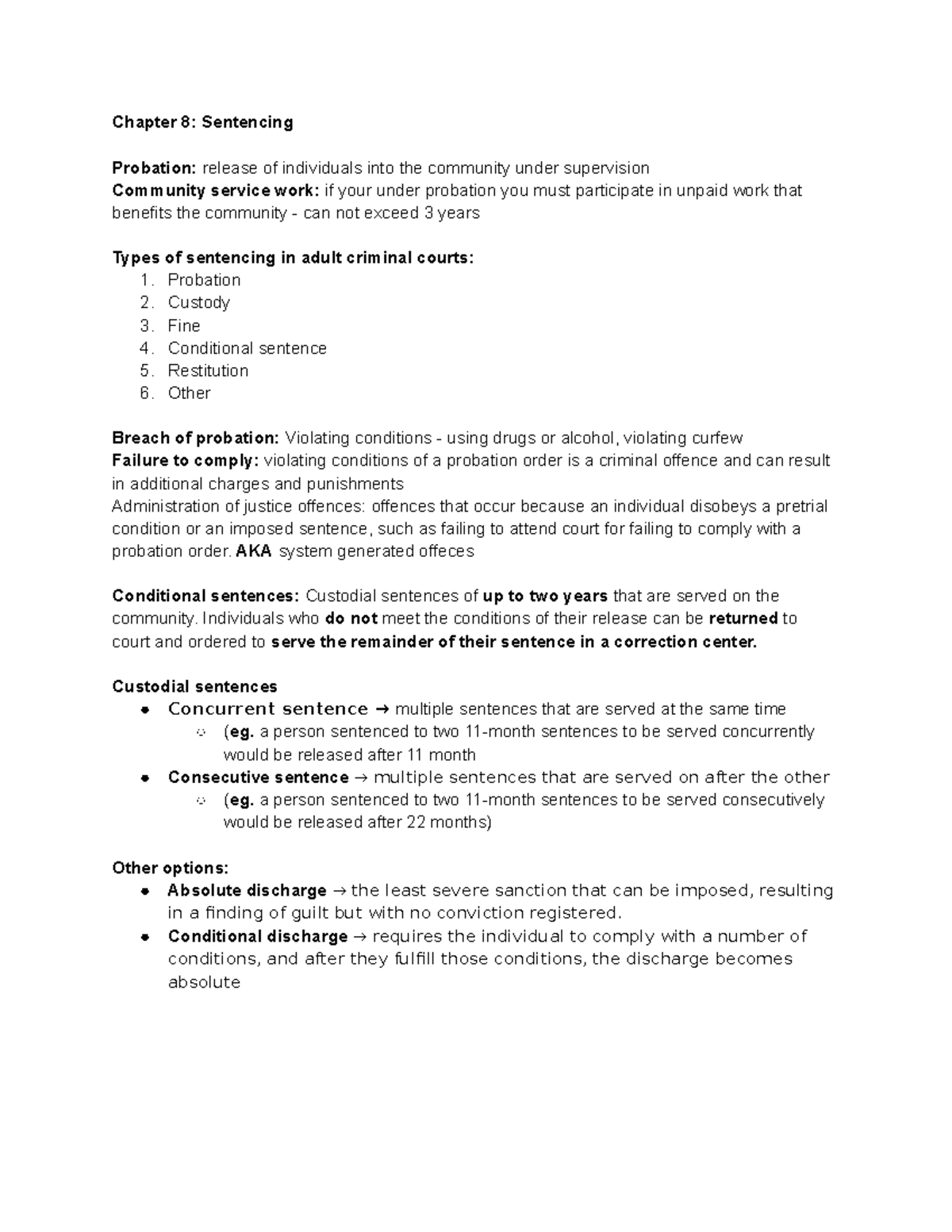 Ruddle text notes - Chapter 8: Sentencing Probation: release of ...