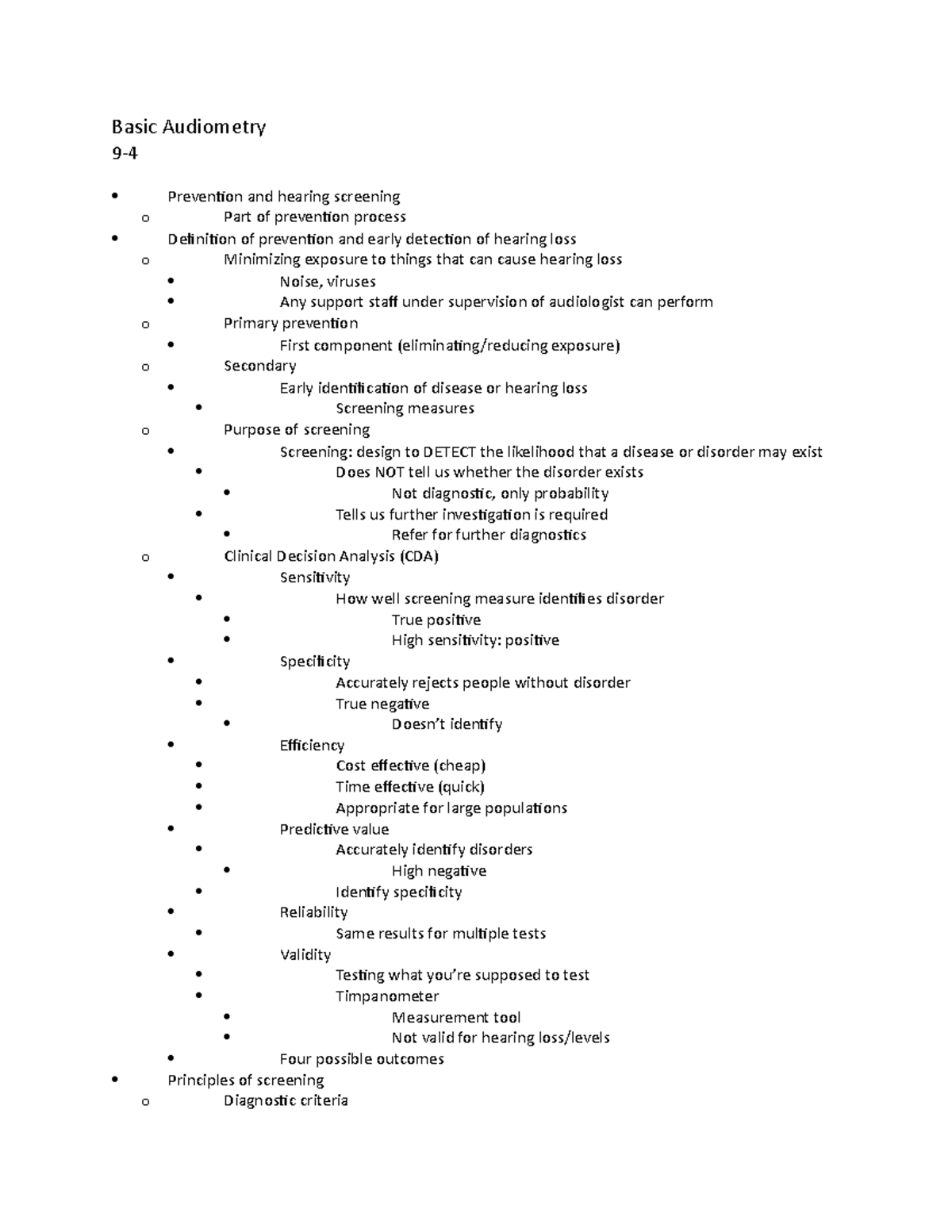 Principles of Screening 9-4 - Basic Audiometry 9-4 o o o o o o o ...