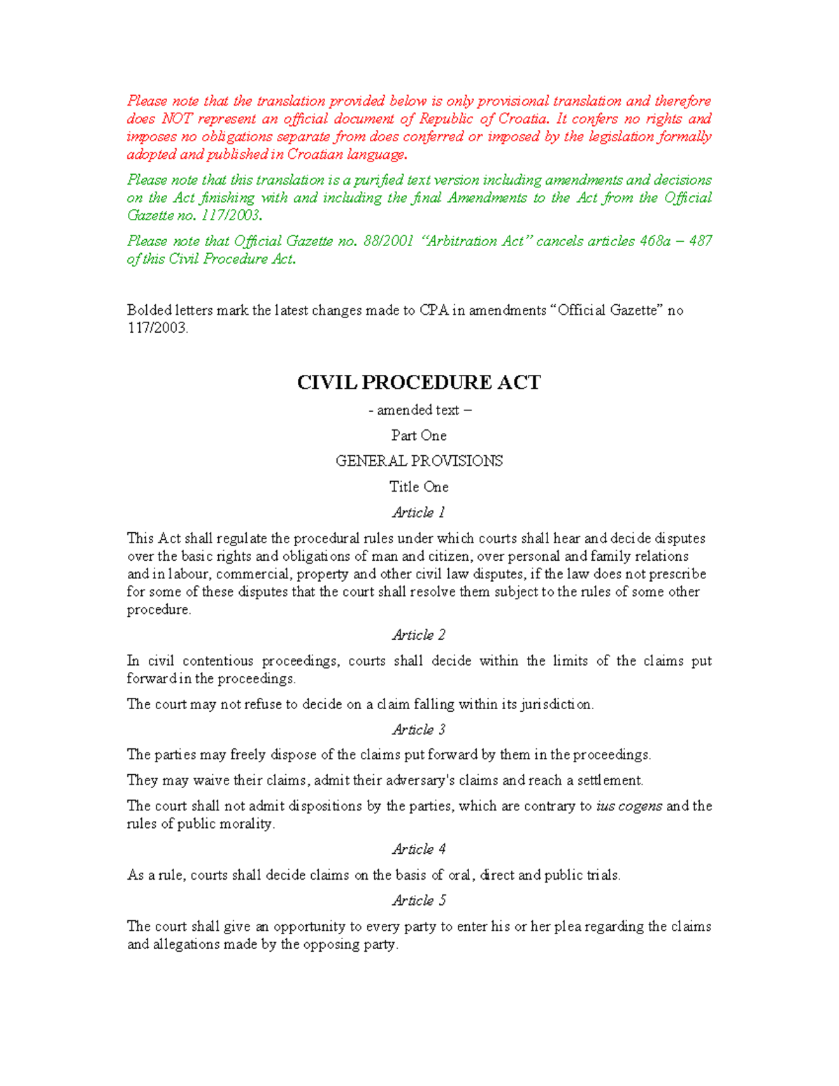 Legislation Civil-Procedure-Act - - Studocu