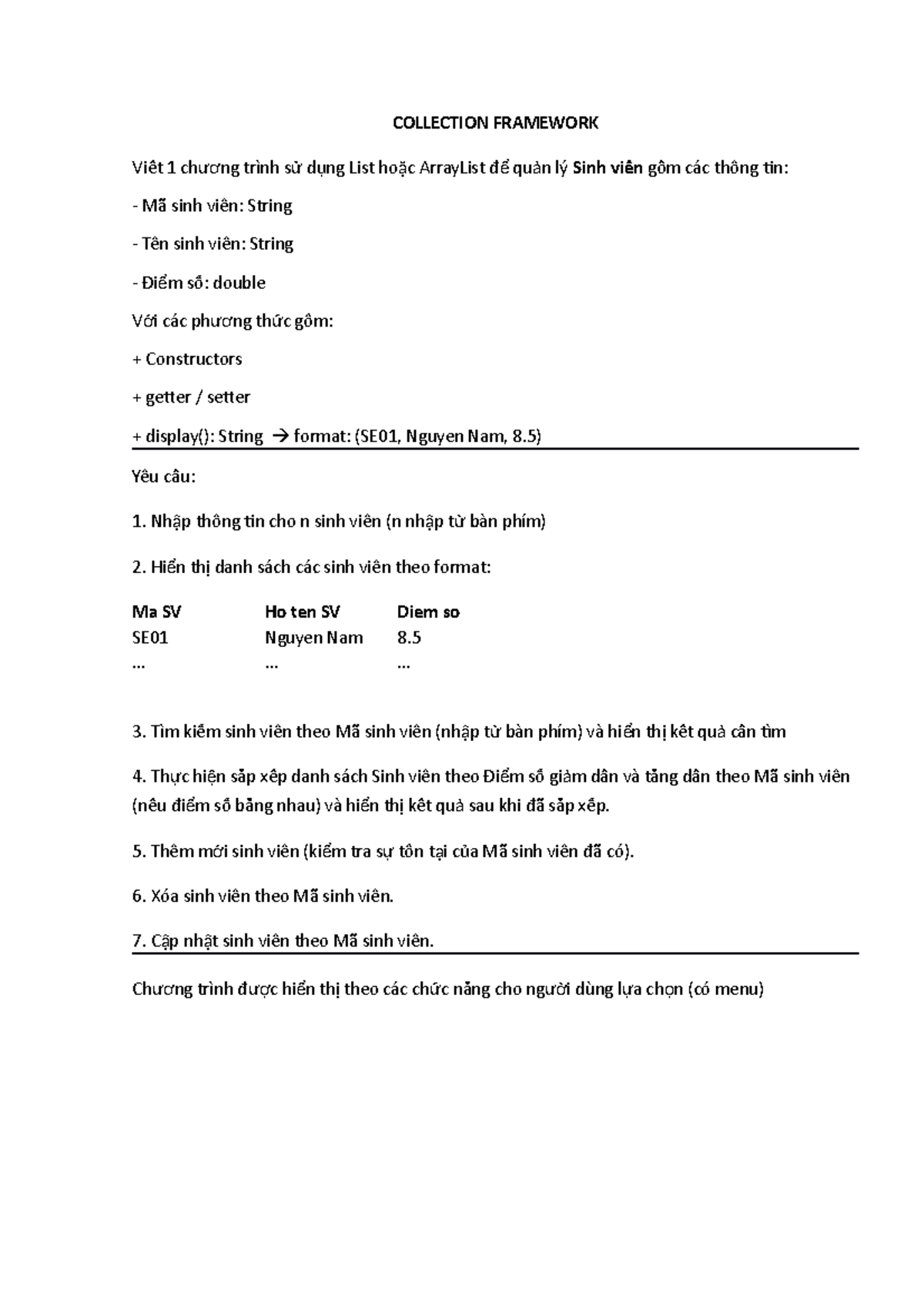 Bai tap Collection Framework - Object-Oriented Programming - FPT - Studocu