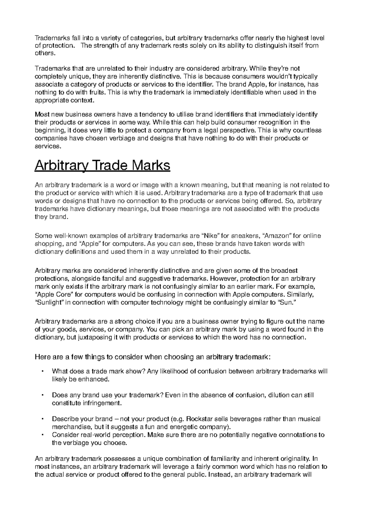 Arbitrary trade marks service marks and their legal proteftion ...