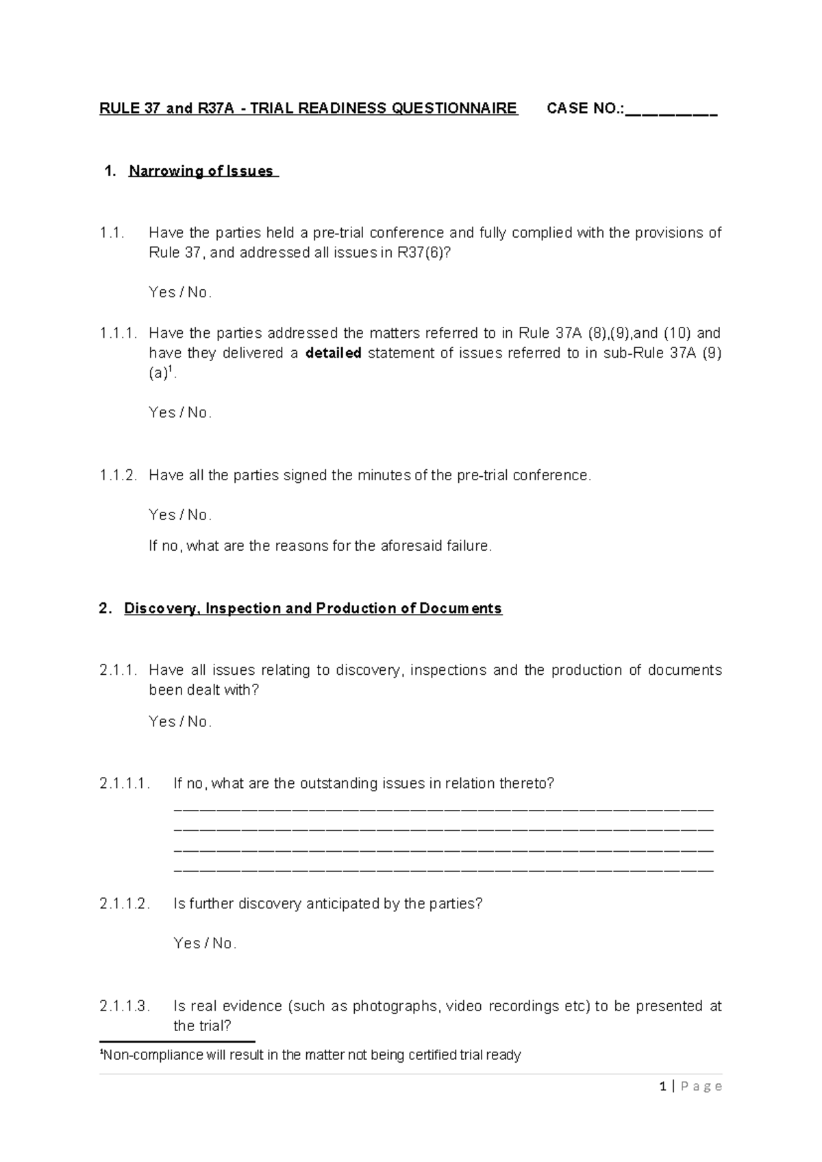 RULE 37A Trial Readiness Questionnaire ( Amended) (003) - RULE 37 and ...