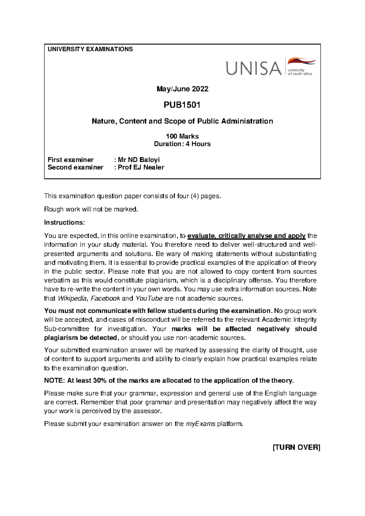 PUB1501 EQP May June 2022 Final - UNIVERSITY EXAMINATIONS May/June 2022 ...