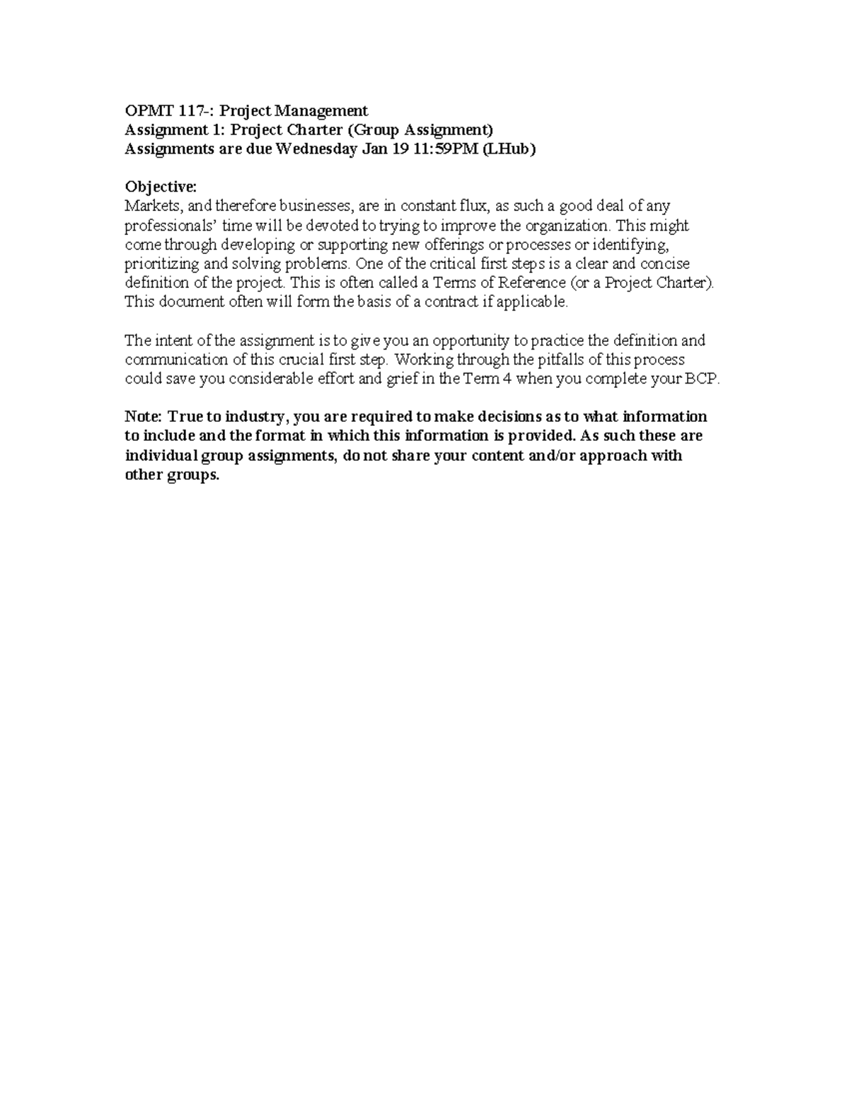 OPMT 1170 Assignment 1 TOR 2022 r1 - OPMT 117-: Project Management ...