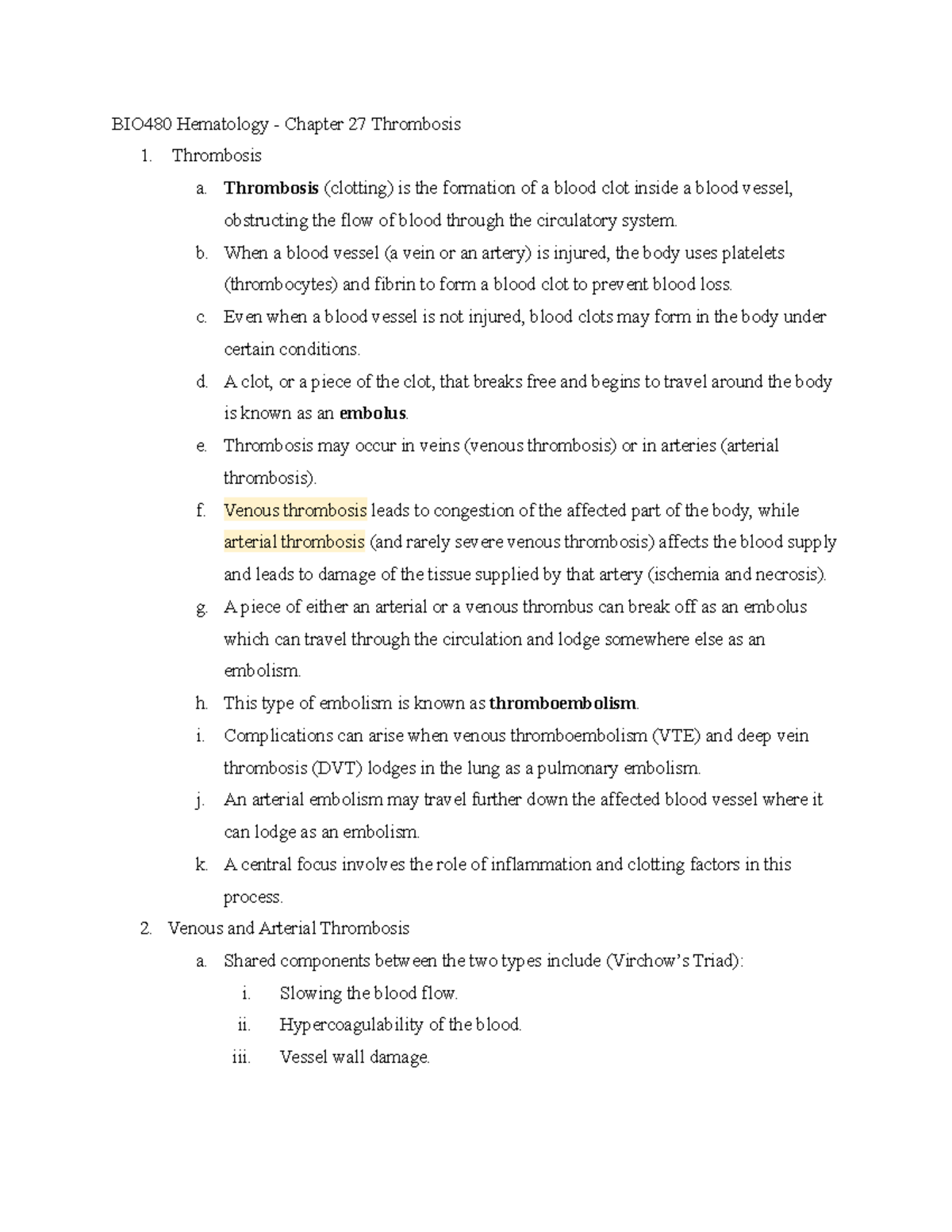BIO480 Hematology - Chapter 27 Thrombosis - BIO480 Hematology - Chapter ...