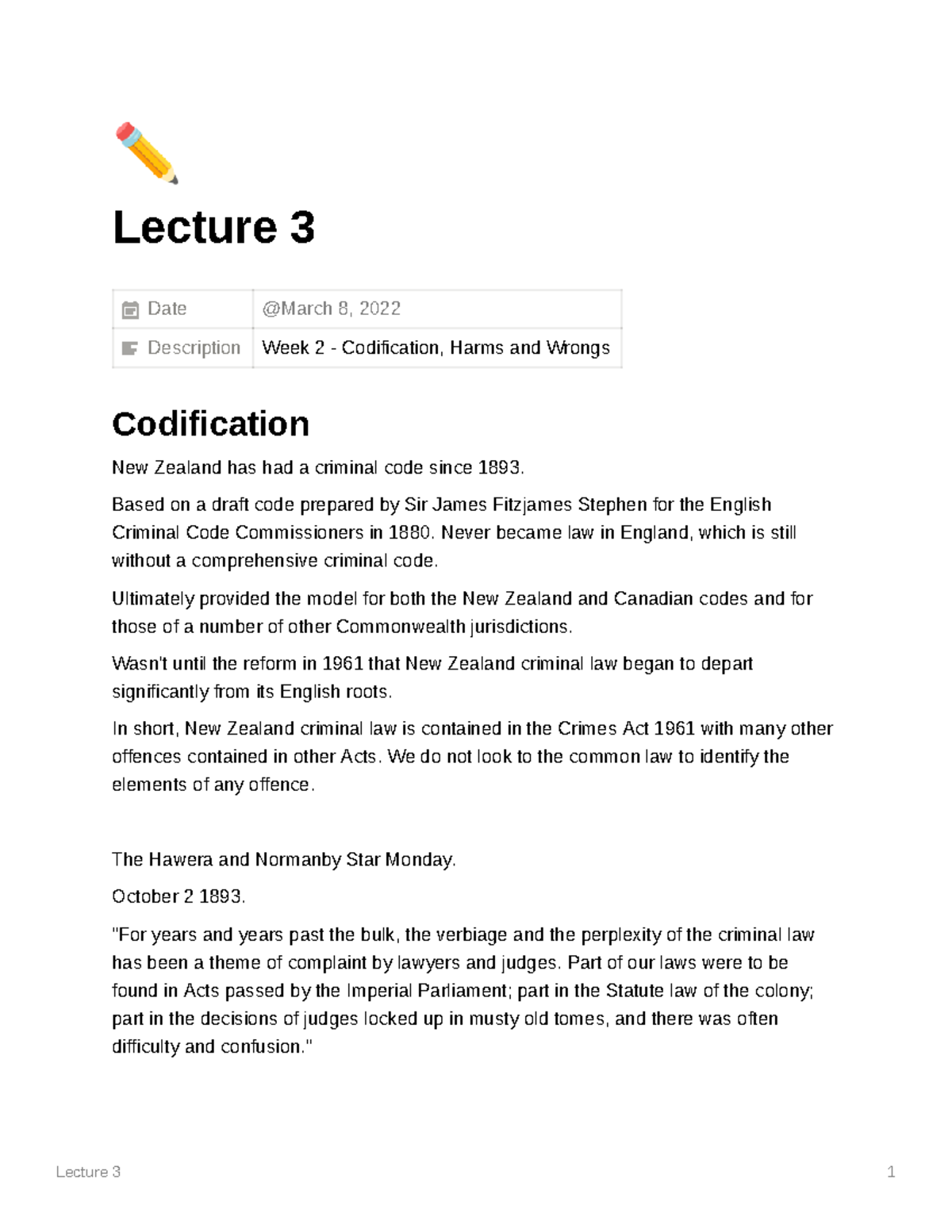 Lecture 3 summary - Lecture 3 Date Description Week 2 - Codification, Harms and Wrongs - Studocu