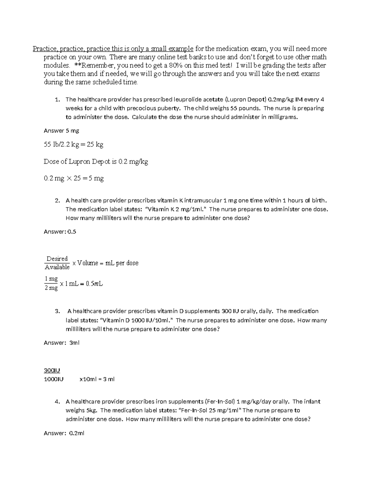 Practice math test - Practice, practice, practice this is only a small ...