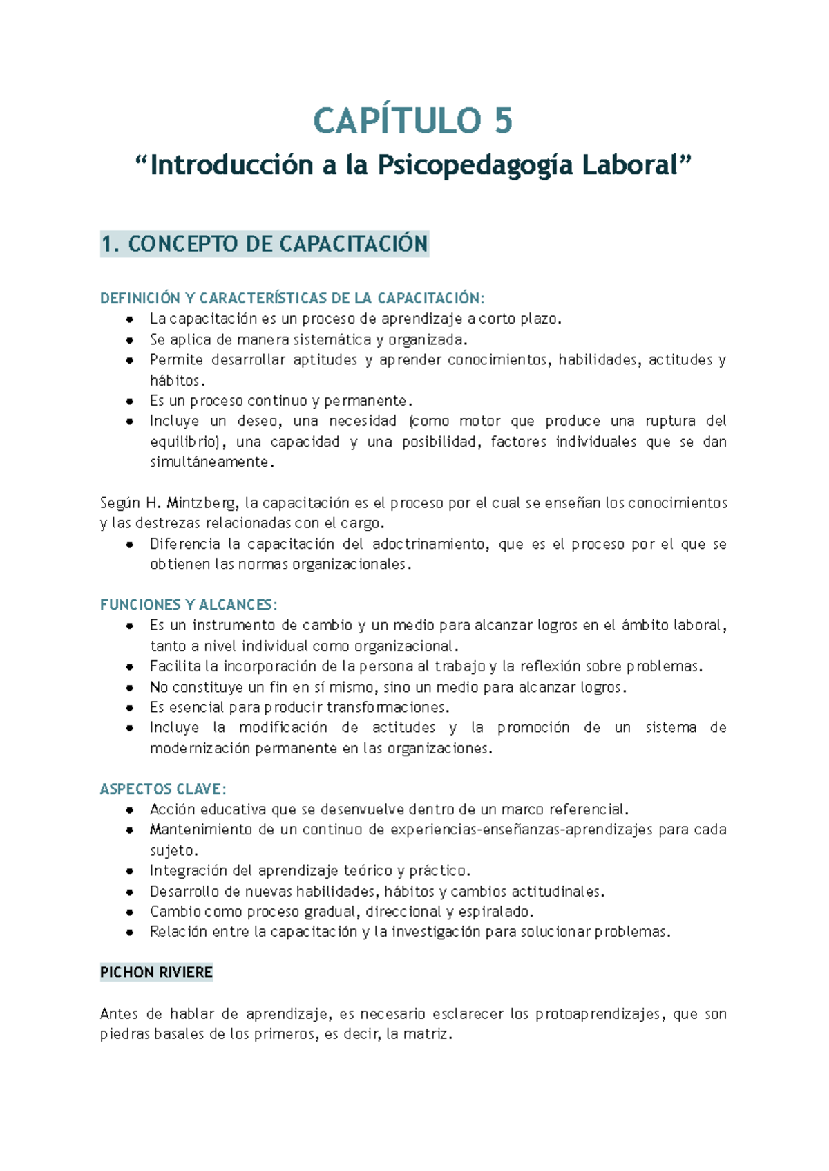 Capítulo 5 | Introducción a la Psicopedagogía Laboral | Resumen - CAPÍTULO 5 “Introducción a la ...