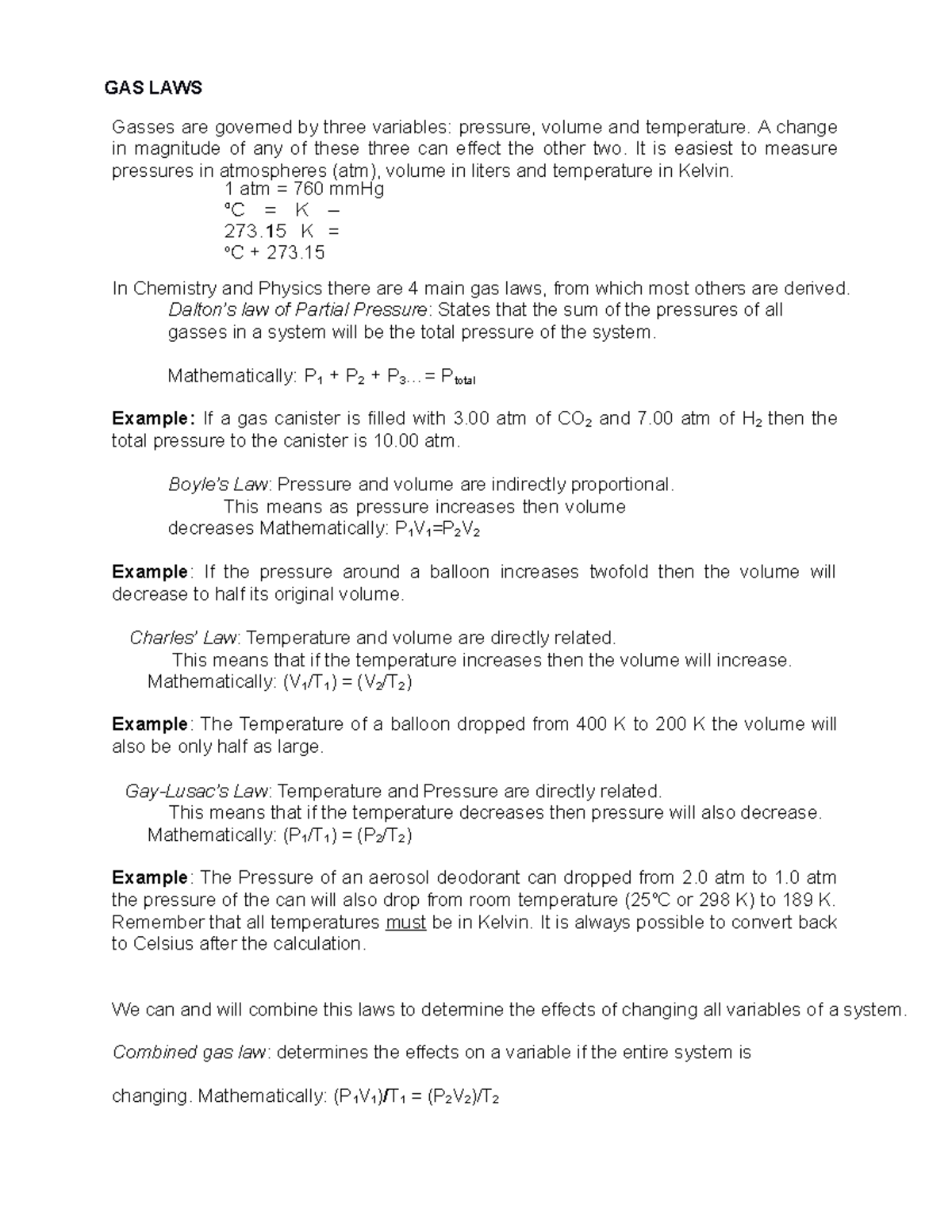 GAS LAWS - gas law of statistics - GAS LAWS Gasses are governed by ...