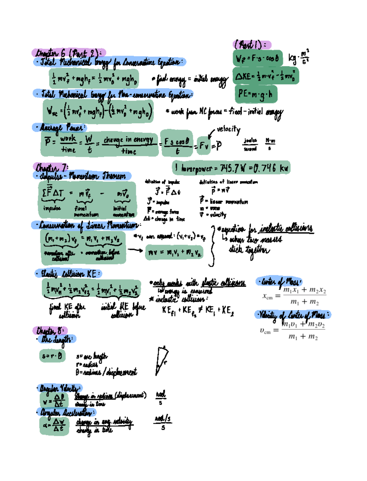 PHYS151A E3 Formulas - Parti chapterG Part 2 TotalMechanicalEnergyfordansematineEquation kgng ...