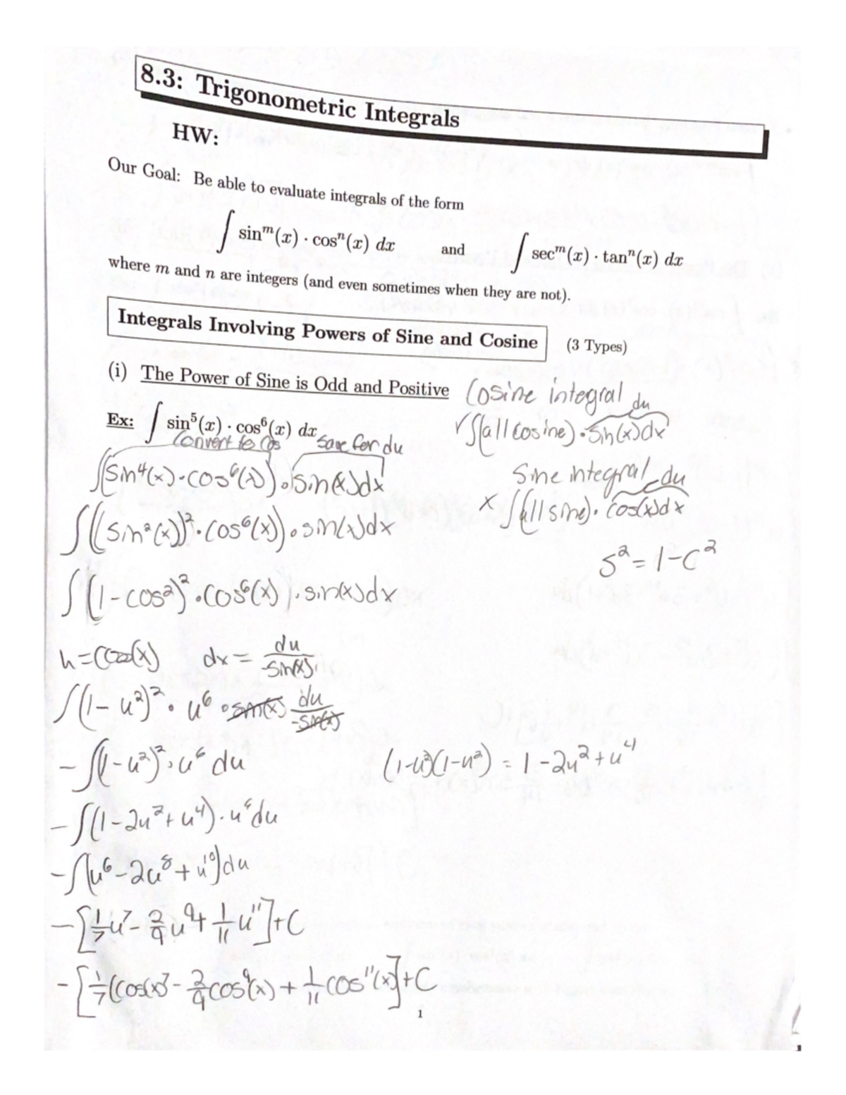 8.3 Trigonometric Integrals - MTH 192 - Studocu