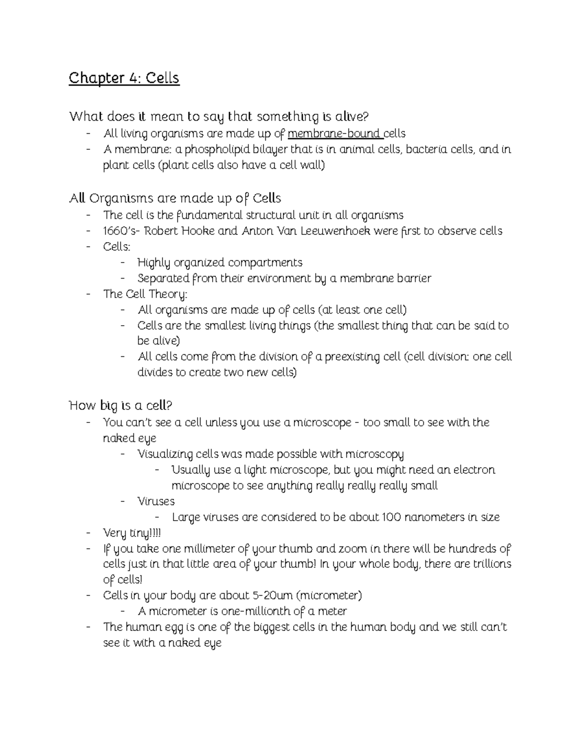 Principles of Biology lecture 4 (cells) - Chapter 4: Cells What does it mean to say that ...