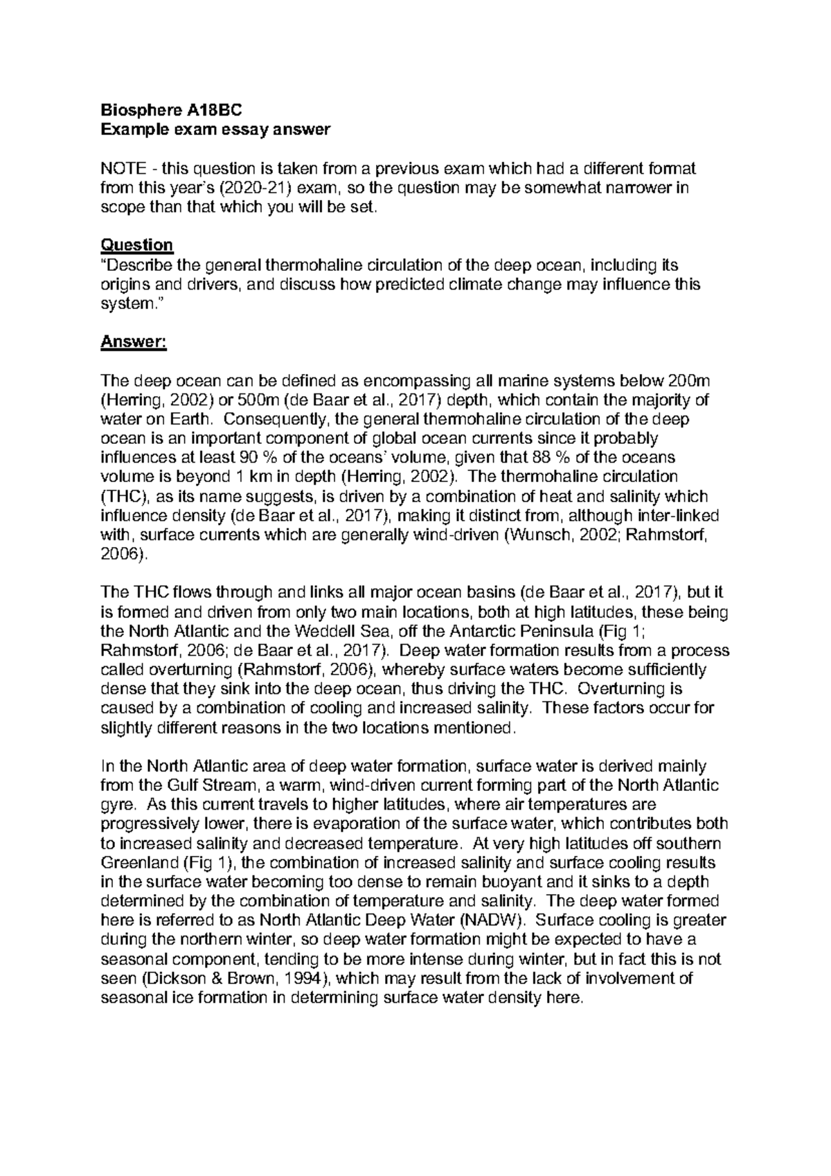 Example Exam Essay 2021 Biosphere A18BC Example Exam Essay Answer