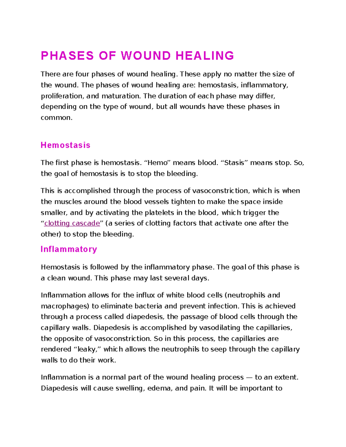 Phases OF WOUNd Healing - PHASES OF WOUND HEALING There are four phases ...