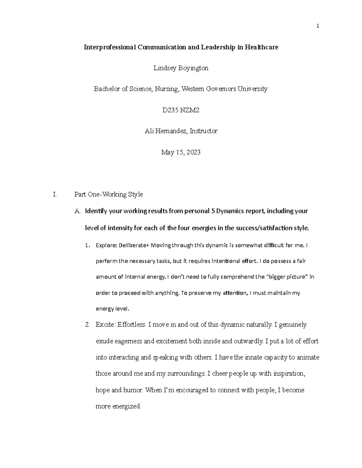 WGU dynamicss - Task 1 assignment - Interprofessional Communication and ...